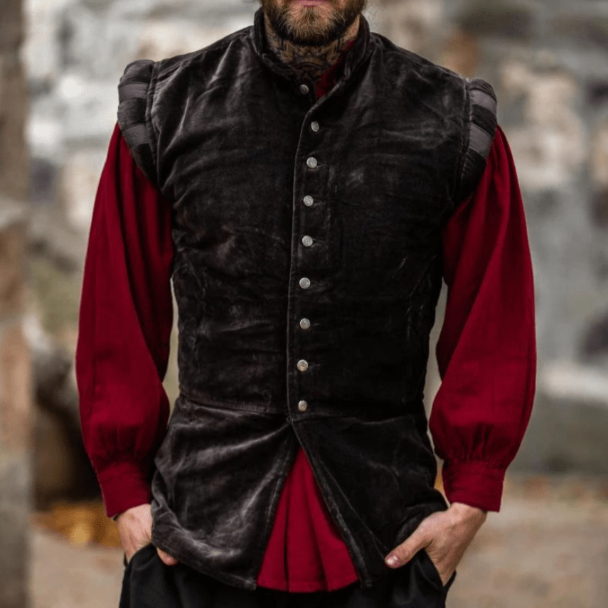 Sleeveless Brown Cotton Velvet Renaissance Doublet