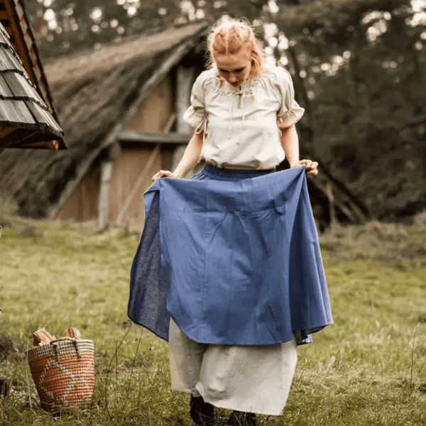 Double Layer Renaissance Skirt | Blue and Natural with Comfort Slit
