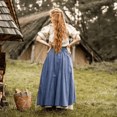 Double Layer Renaissance Skirt | Blue and Natural with Comfort Slit