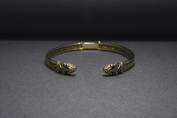 Renaissance Serpent Bracelet with Engraved Runes | Bronze